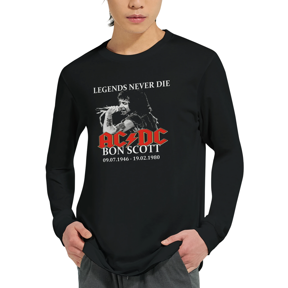 Bon Scott Legends Never Die Tribute T-Shirt – Classic Crew Neck Design ...