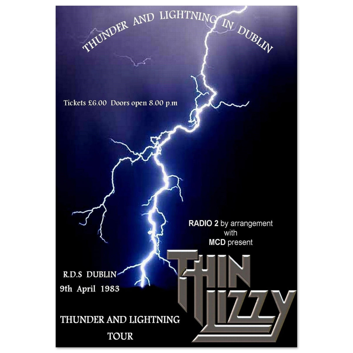 Thin Lizzy RDS Dublin 1983 Thunder And Lightning Tour Classic Semi-Glo ...