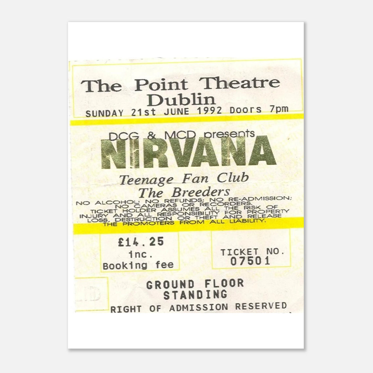 Nirvana Replica Concert Ticket Poster – Point Theatre Dublin 1992 Artw ...
