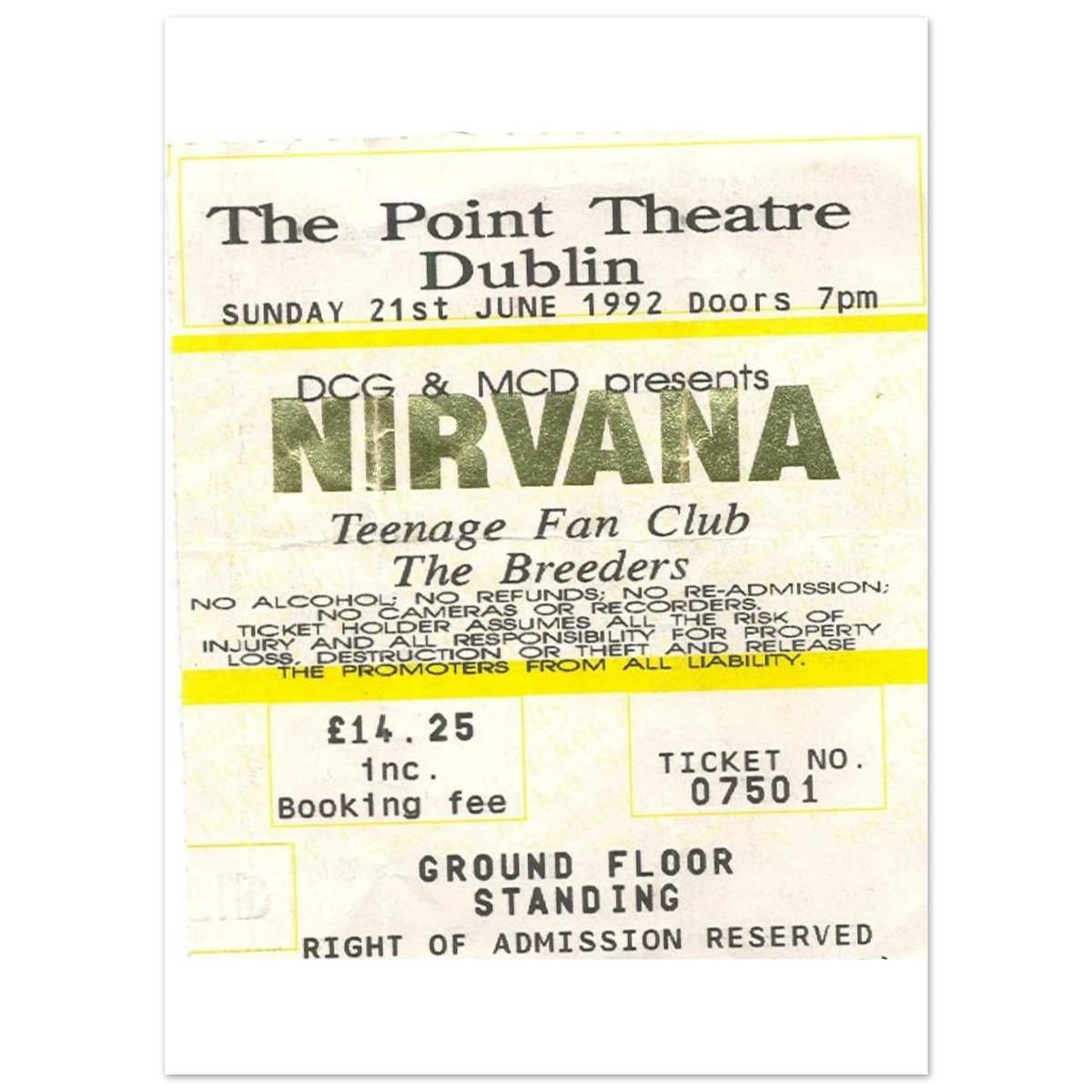 Nirvana Replica Concert Ticket Poster – Point Theatre Dublin 1992 Artw ...