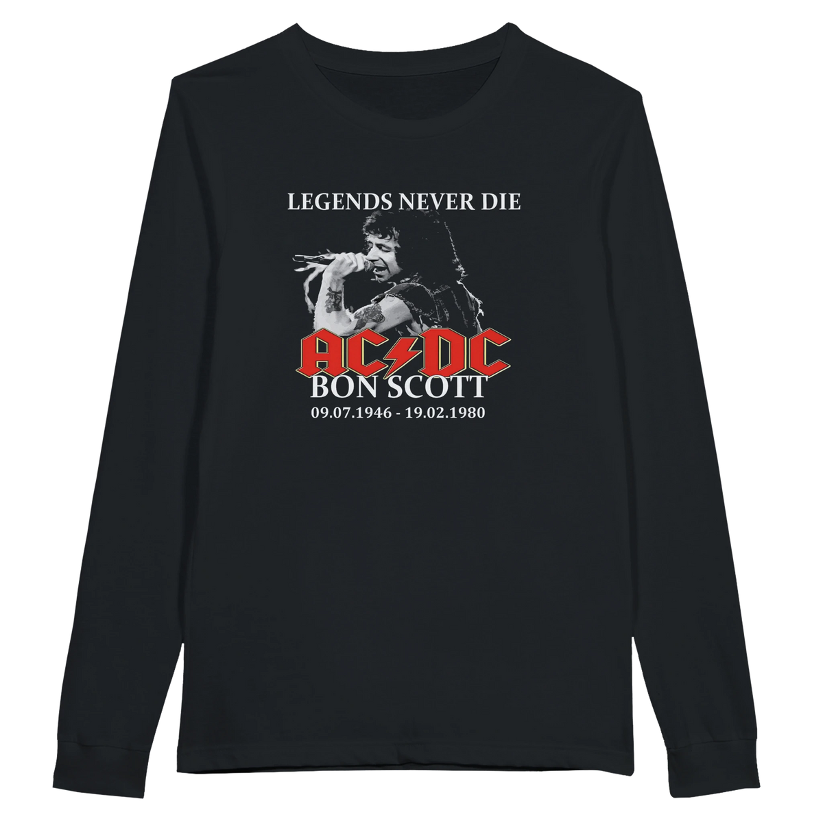 Bon Scott Legends Never Die Tribute T-Shirt – Classic Crew Neck Design ...