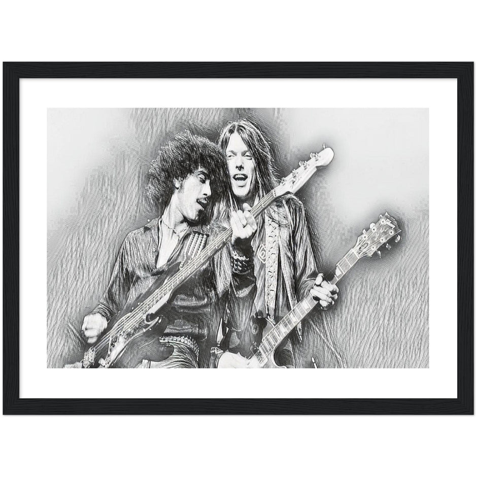 Phil Lynott With Scott Gorham Pencil Sketch Drawing Classic Matte Pape ...